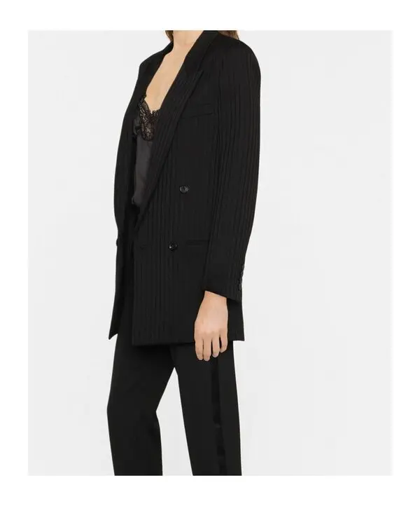 Saint Laurent Double-breasted Oversized Jacket In Striped Wool