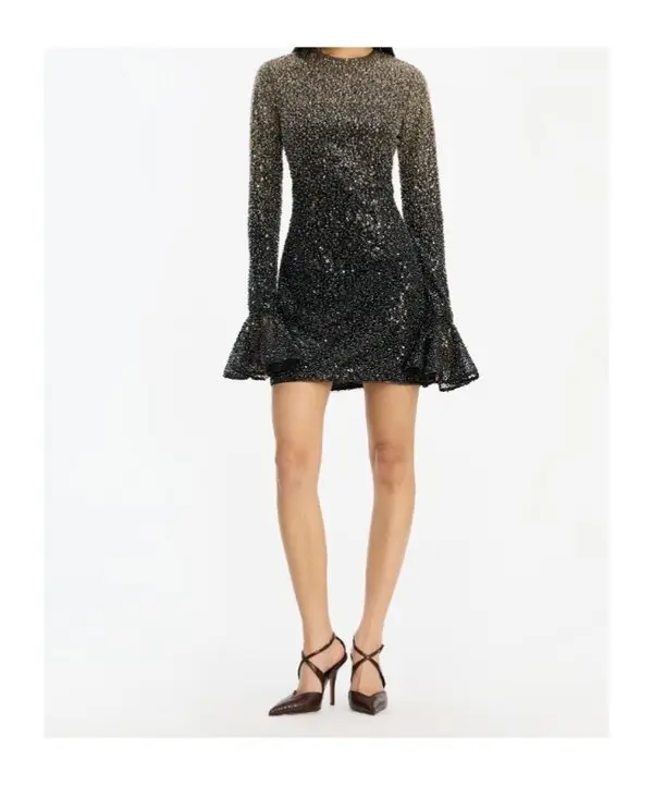 ROTATE BY BIRGER CHRISTENSEN Capsule Sequined Long Sleeve Dress - Black