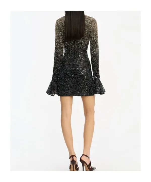ROTATE BY BIRGER CHRISTENSEN Capsule Sequined Long Sleeve Dress - Black