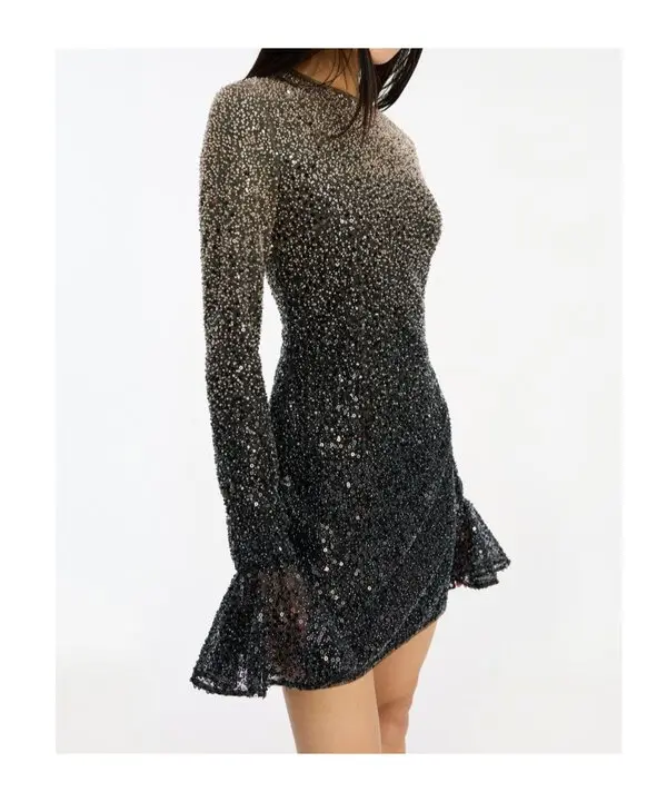 ROTATE BY BIRGER CHRISTENSEN Capsule Sequined Long Sleeve Dress - Black