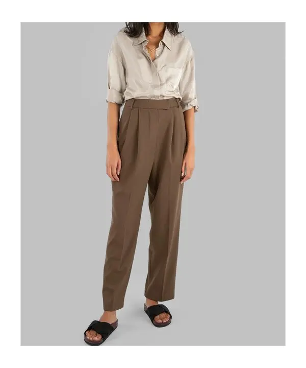 THE FRANKIE SHOP Bea Pleated Tailored Pants - Chocolate