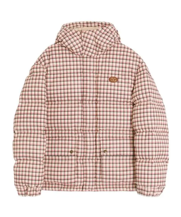 Valentino Garavani Checked High Neck Coat - Nude