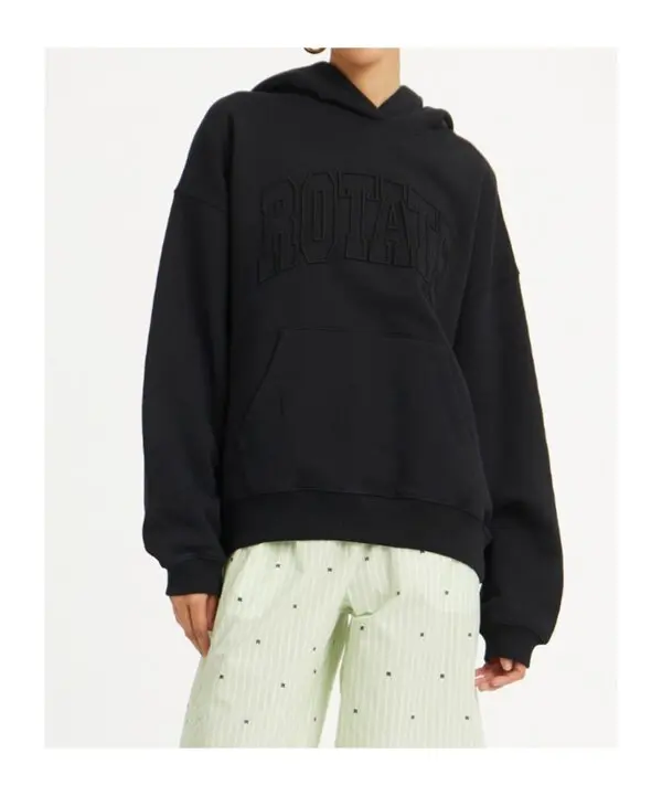 ROTATE BY BIRGER CHRISTENSEN Washed Heavy Sweat Hoodie With Logo Embroidery - Black