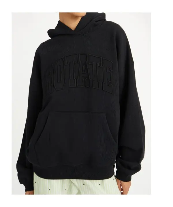 ROTATE BY BIRGER CHRISTENSEN Washed Heavy Sweat Hoodie With Logo Embroidery - Black