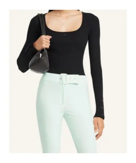 COURREGES Long-sleeve Square-neck Ribbed Jumper With Button Detail - Black