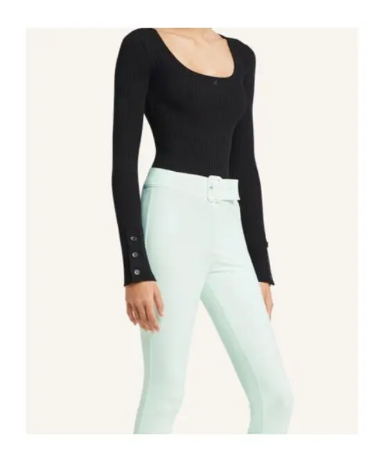 COURREGES Long-sleeve Square-neck Ribbed Jumper With Button Detail - Black