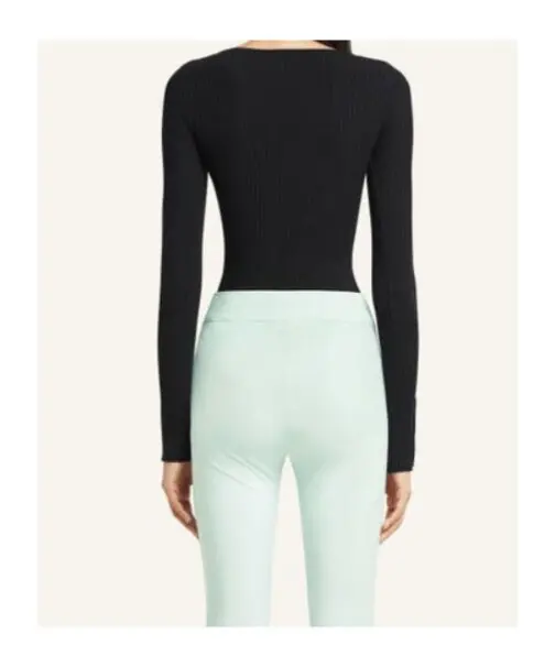 COURREGES Long-sleeve Square-neck Ribbed Jumper With Button Detail - Black