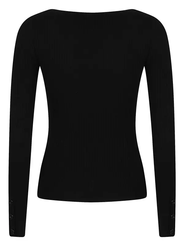 COURREGES Long-sleeve Square-neck Ribbed Jumper With Button Detail - Black