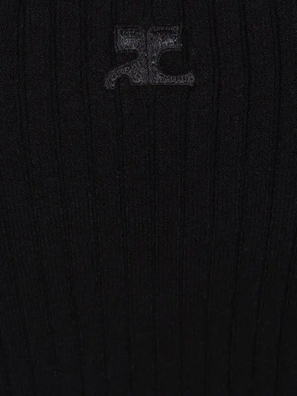 COURREGES Long-sleeve Square-neck Ribbed Jumper With Button Detail - Black