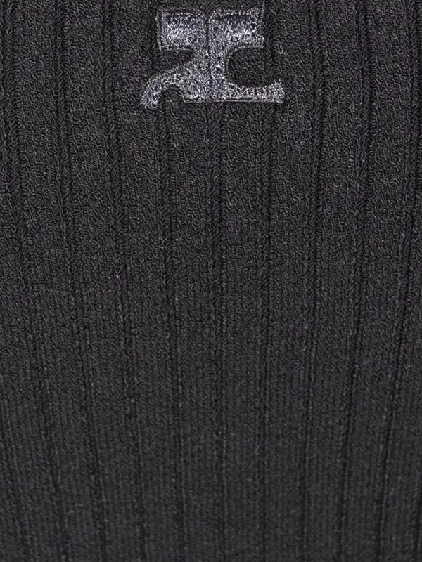 COURREGES Long-sleeve Square-neck Ribbed Jumper With Button Detail - Black