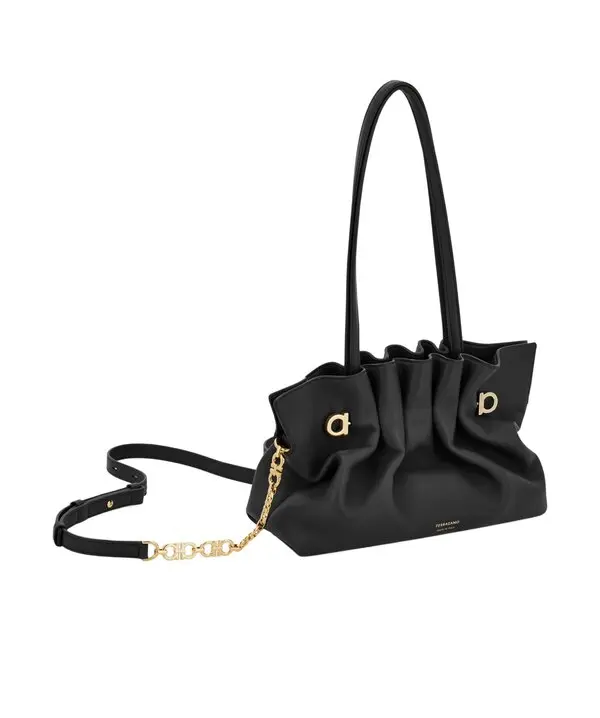 FERRAGAMO Small Gancini Shoulder Bag - Black