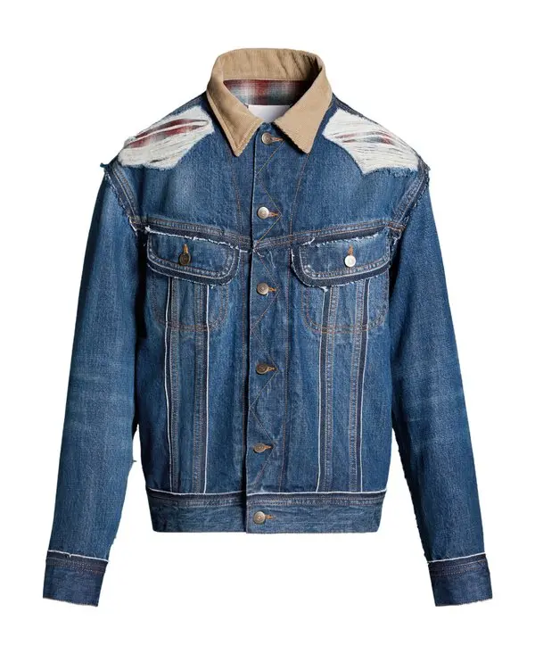 MAISON MARGIELA Distressed Denim Jacket With Corduroy Lapel