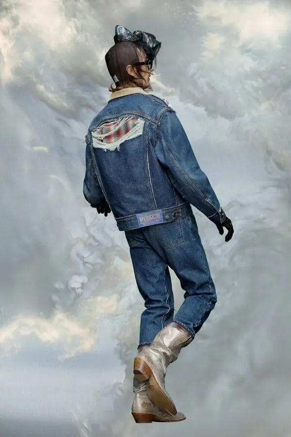 MAISON MARGIELA Distressed Denim Jacket With Corduroy Lapel