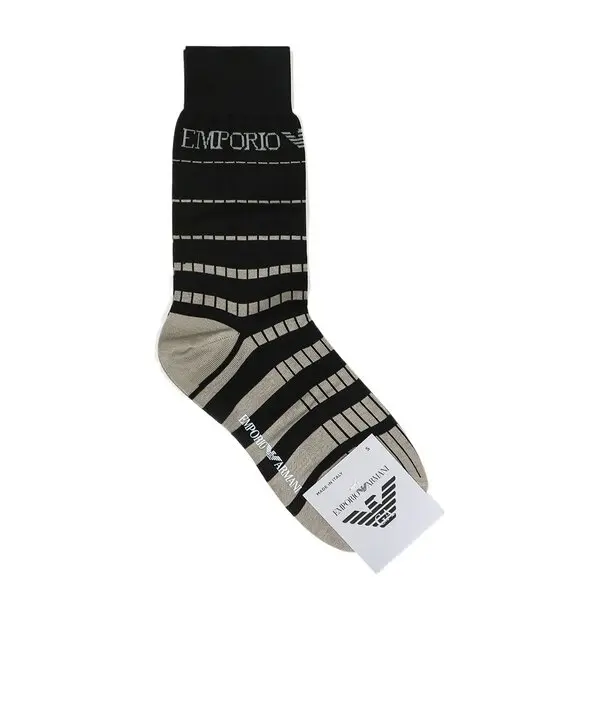 Emporio Armani Logo Patterned Crew Socks - Black