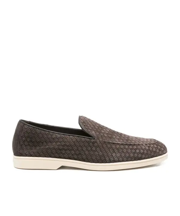 DOUCAL'S Woven Suede Slip-on Loafers - Brown