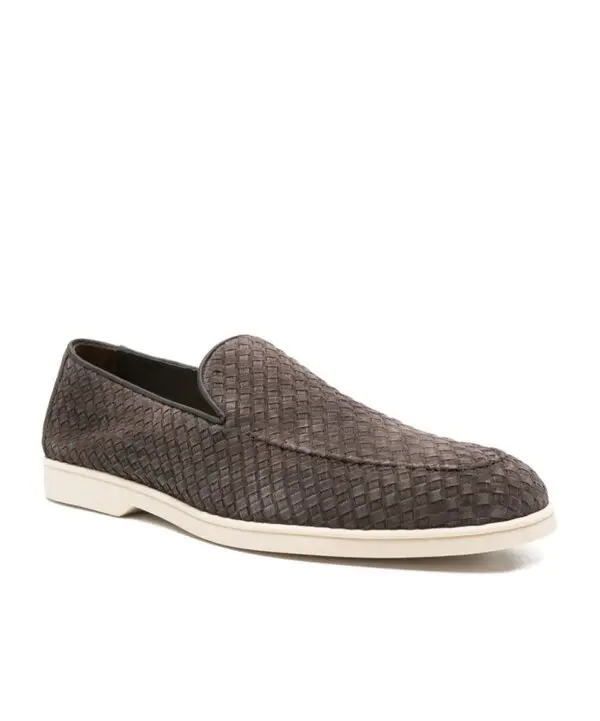 DOUCAL'S Woven Suede Slip-on Loafers - Brown