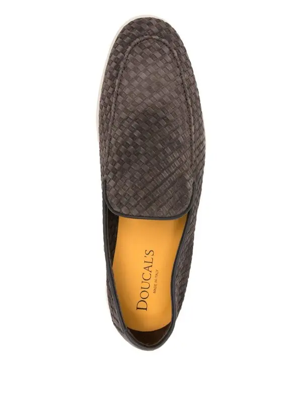 DOUCAL'S Woven Suede Slip-on Loafers - Brown