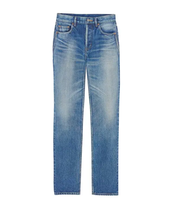 Saint Laurent High Waist Straight Leg Jeans - Blue