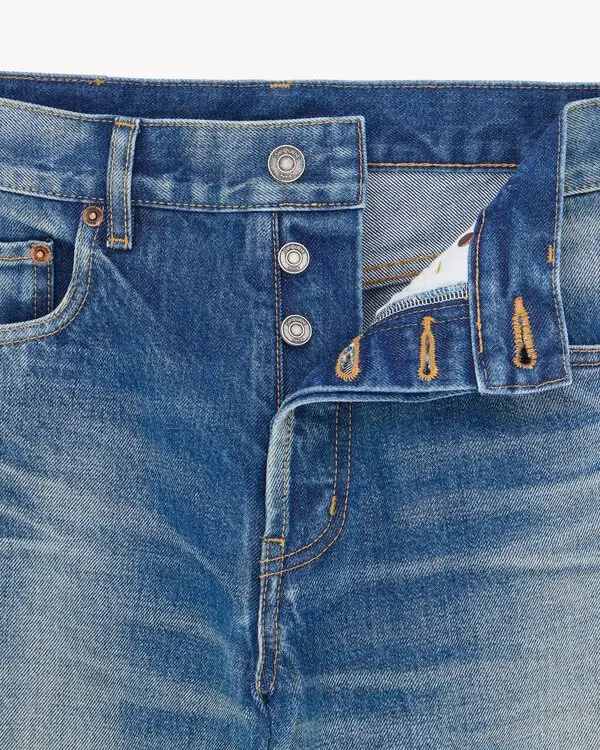 Saint Laurent High Waist Straight Leg Jeans - Blue