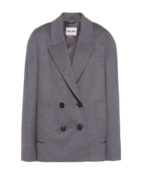 Miu Miu Double-breasted Velour Jacket With Logo Patch