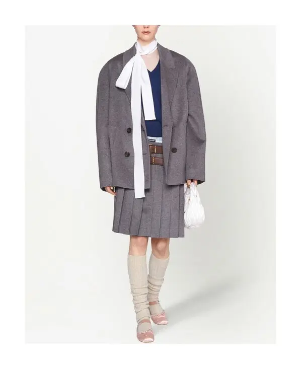 Miu Miu Double-breasted Velour Jacket With Logo Patch