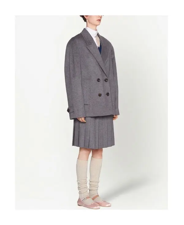 Miu Miu Double-breasted Velour Jacket With Logo Patch