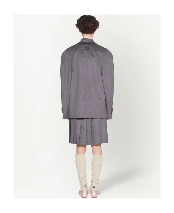 Miu Miu Double-breasted Velour Jacket With Logo Patch