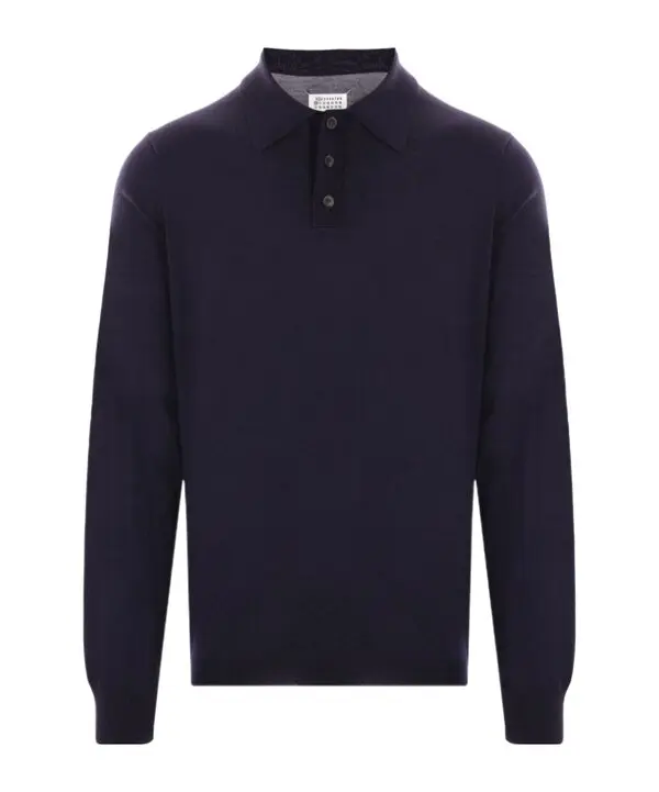 MAISON MARGIELA Long-sleeved Knitted Polo Shirt - Black