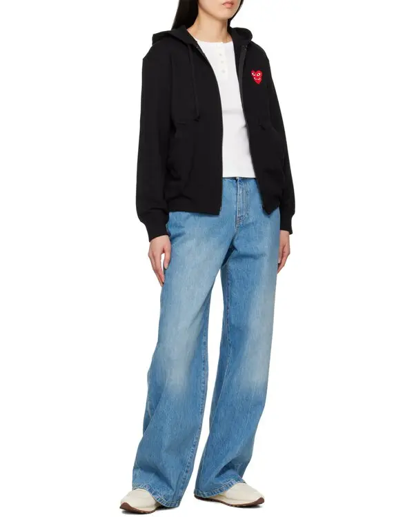 Play Comme Des Garcon Layered Heart Zip-up Hoodie - Black