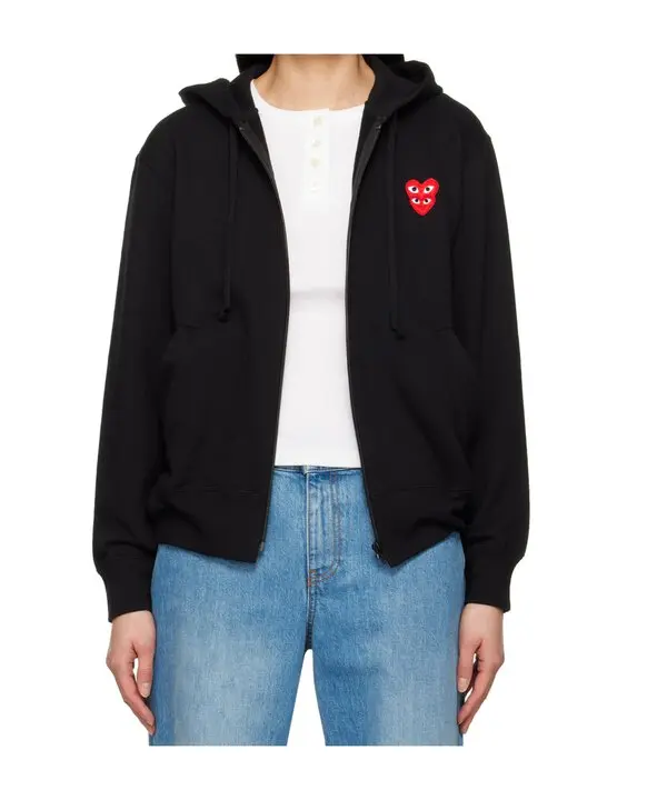 Play Comme Des Garcon Layered Heart Zip-up Hoodie - Black