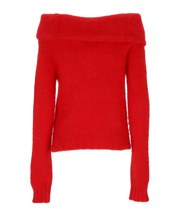 Blumarine Off-shoulder Knitted Cropped Top - Red