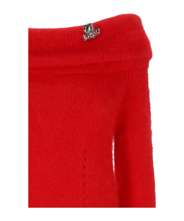Blumarine Off-shoulder Knitted Cropped Top - Red
