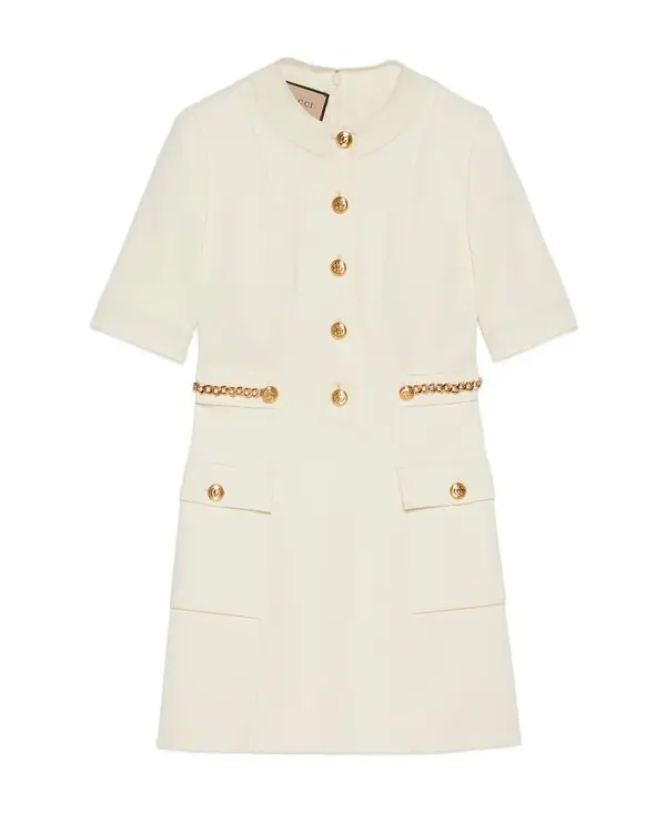 Gucci Short-sleeve Shift Dress With Double G Chain Detail