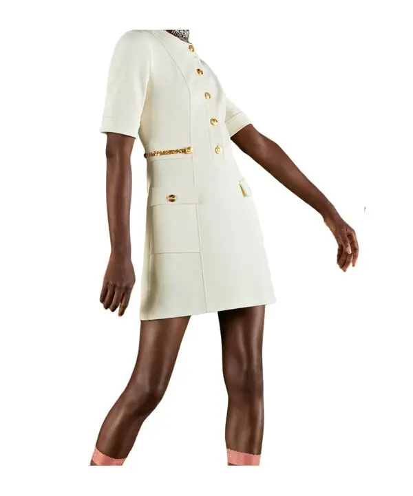 Gucci Short-sleeve Shift Dress With Double G Chain Detail