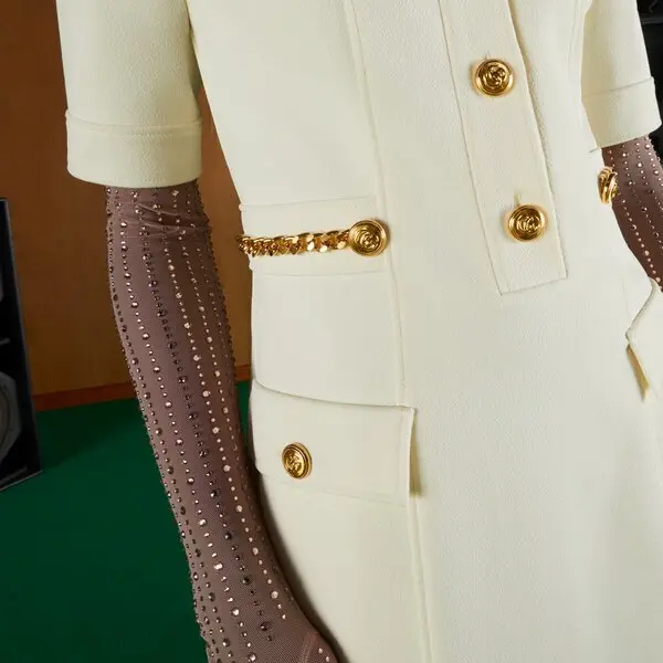 Gucci Short-sleeve Shift Dress With Double G Chain Detail
