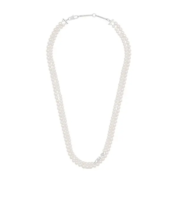 Celine Monochroms Double Pearl Necklace In Brass And Glass Pearl - Ivory/silver