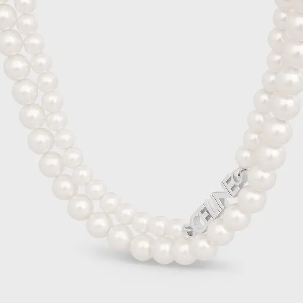Celine Monochroms Double Pearl Necklace In Brass And Glass Pearl