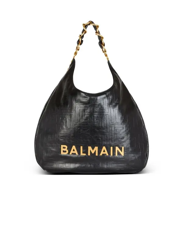 Balmain 1945 Logo Plaque Large Tote Bag - Black