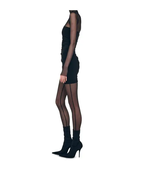Norma Kamali Sheer Turtleneck Catsuit With Asymmetrical Hem