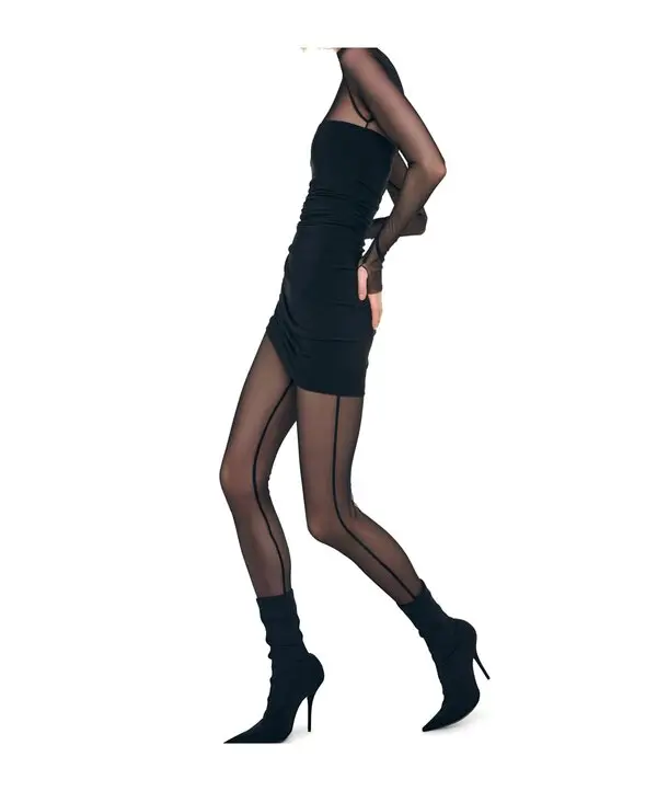 Norma Kamali Sheer Turtleneck Catsuit With Asymmetrical Hem