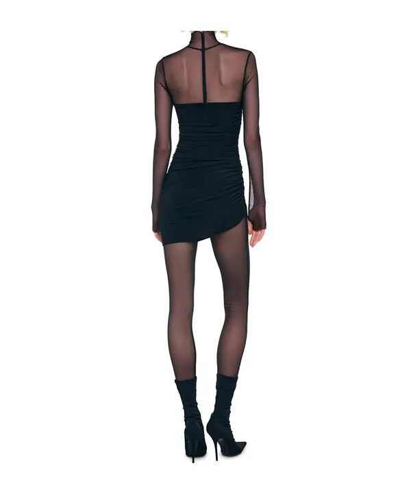 Norma Kamali Sheer Turtleneck Catsuit With Asymmetrical Hem