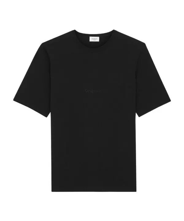 Saint Laurent Logo Embroidered Crewnek T-shirt - Black