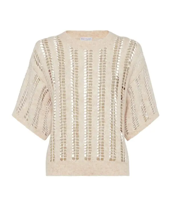 Brunello Cucinelli Short-sleeved Open-knitted Jumper - Light Brown