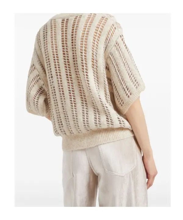 Brunello Cucinelli Short-sleeved Open-knitted Jumper - Light Brown