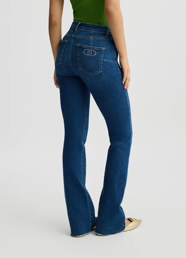 Liu Jo Bell-bottom Jeans With Rhinestone Embellishments - Blue