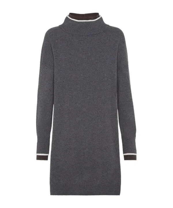 Brunello Cucinelli High Neck Ribbed Mini Dress