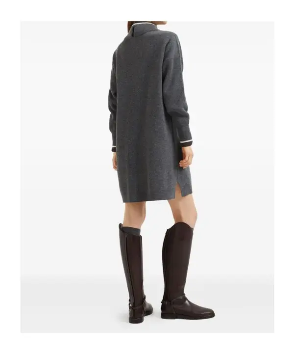 Brunello Cucinelli High Neck Ribbed Mini Dress