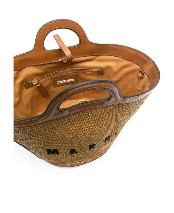 Marni Tropicalia Logo Embroidered Small Tote Bag - Brown