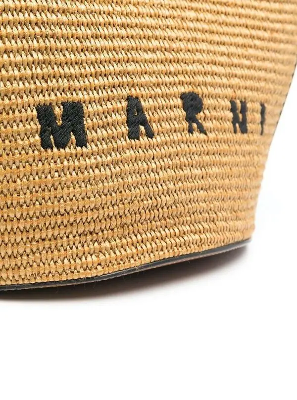 Marni Tropicalia Logo Embroidered Small Tote Bag - Brown