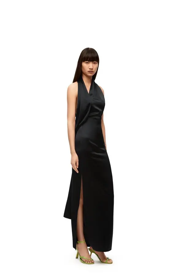 Loewe Satin Halterneck Maxi Dress With Draped Detail